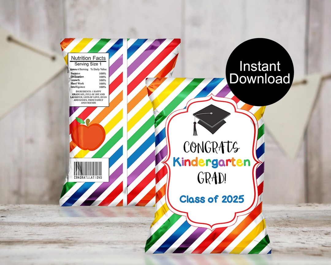 Kindergarten Graduation Chip Bag, Class of 2025 Chip Bags, Graduation ...
