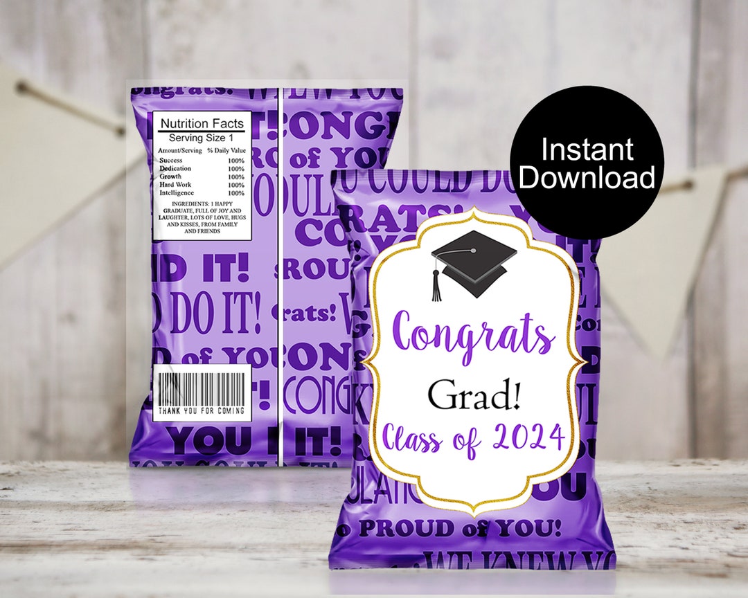 Graduation Chip Bag, Class of 2024 Chip Bags, Purple Theme, Graduation ...