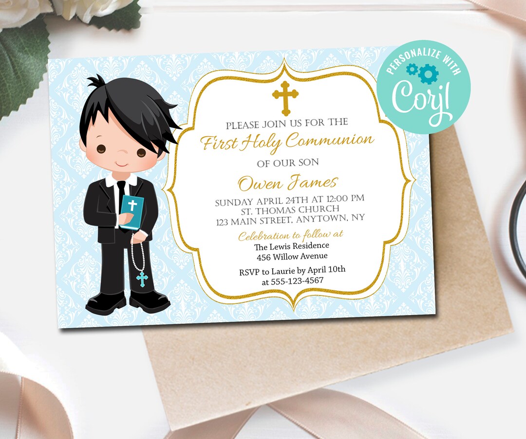 Editable Boy Communion Invitation, First Holy Communion Invite ...