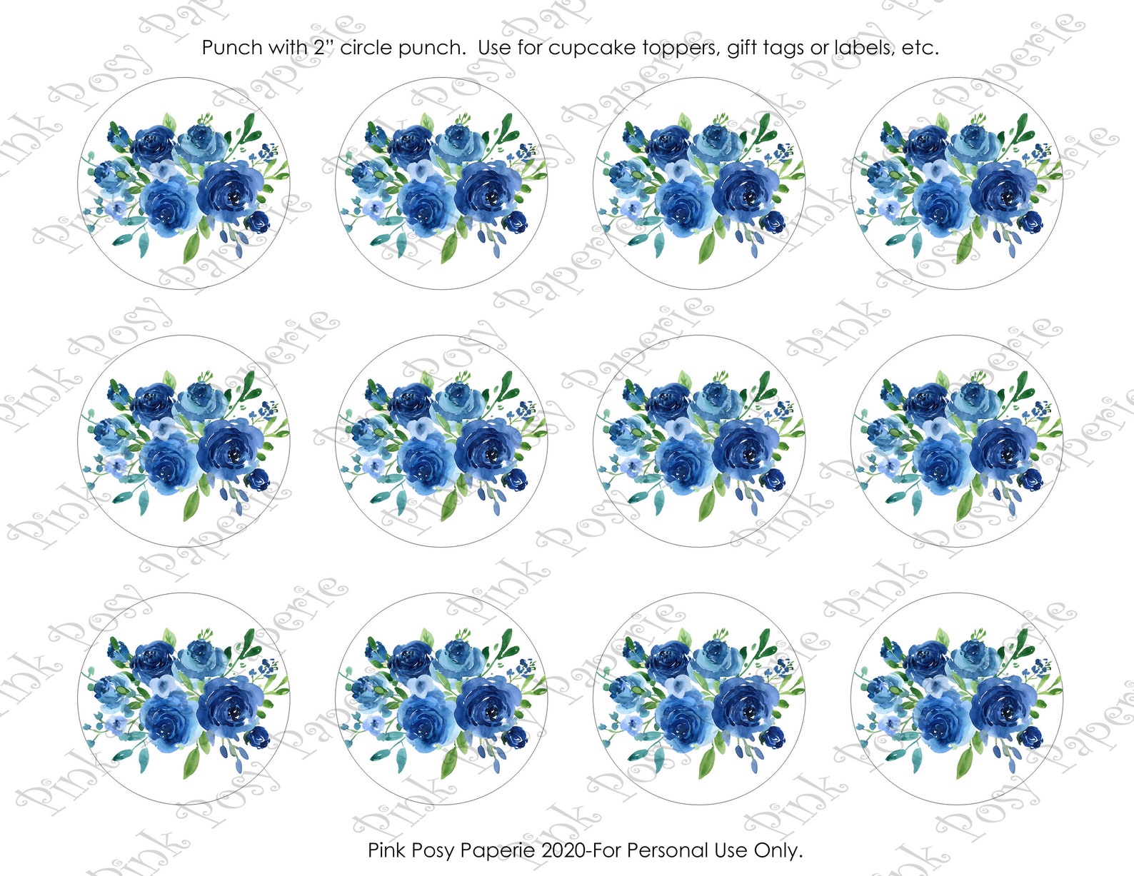 Birthday Cupcake Toppers. Blue Floral Cupcake Toppers | Etsy