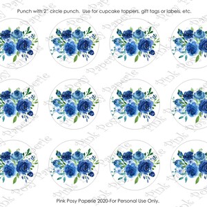 Birthday Cupcake Toppers. Blue Floral Cupcake Toppers, Birthday Party ...