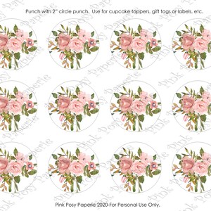 Birthday Cupcake Toppers. Pink Roses Floral Cupcake Toppers, Birthday ...