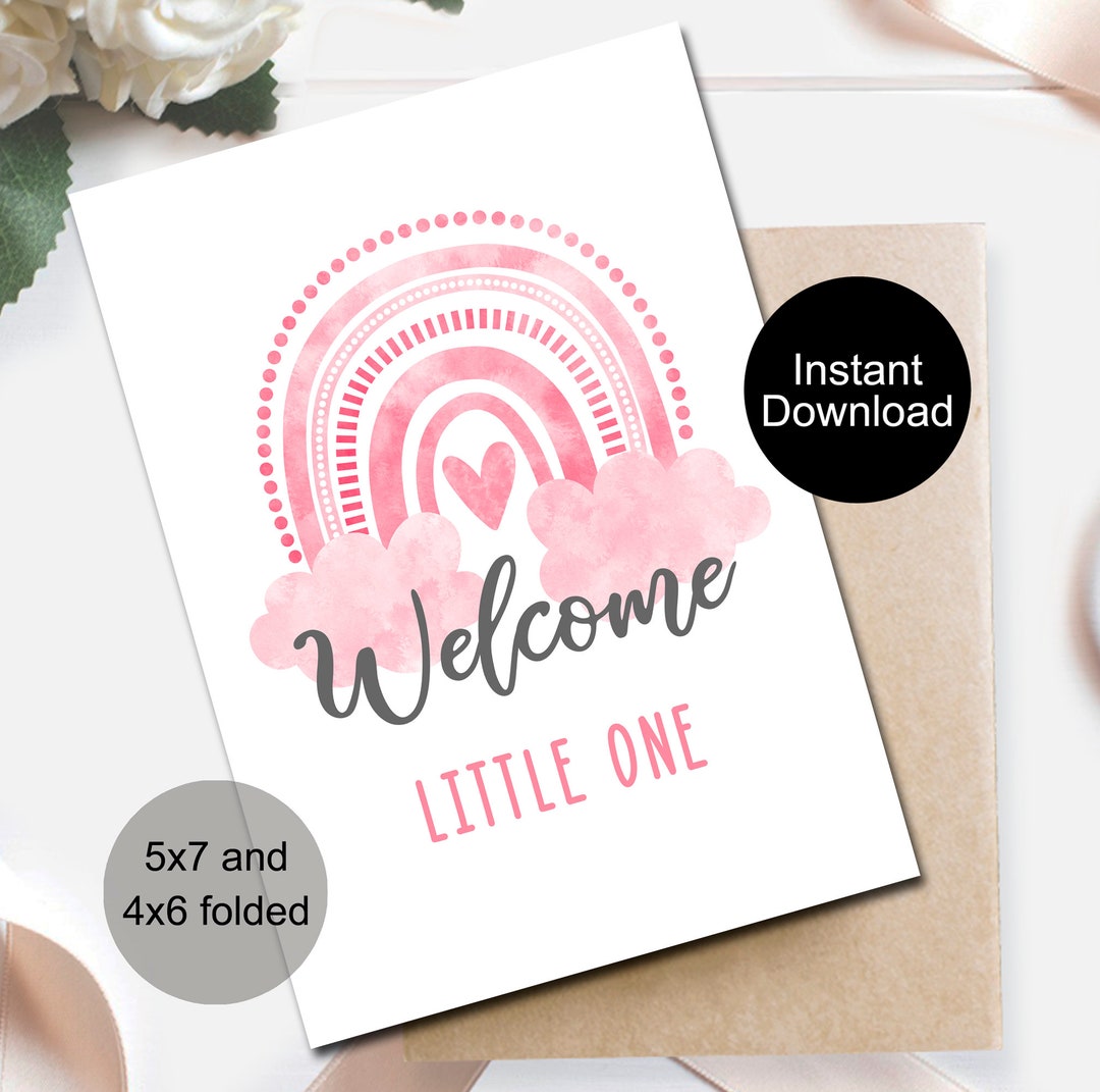 Printable Baby Card, Welcome Little One, Rainbow Card, Digital Baby ...