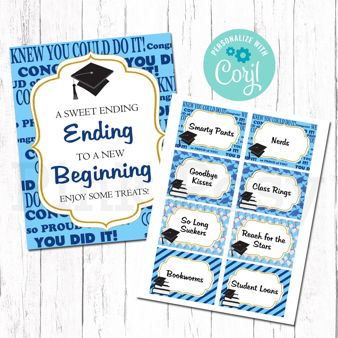 Editable Graduation Candy Labels, Candy Bar, Candy Buffet, Light Blue ...