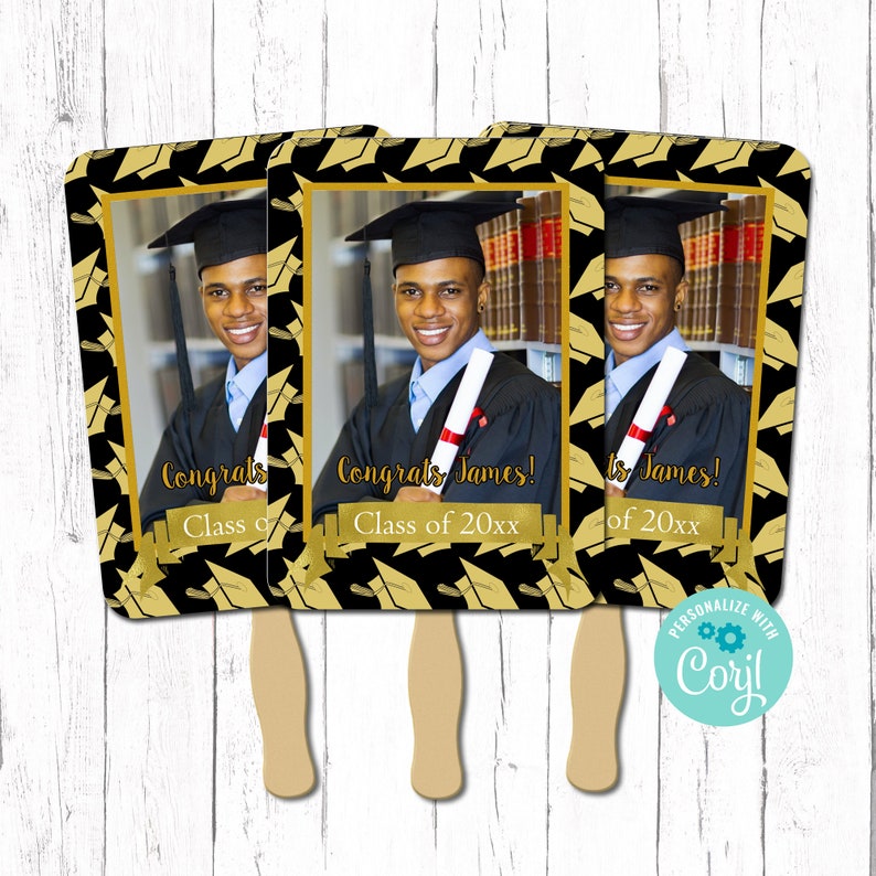 Graduation Hand Fans, Black Gold Graduation Fans, Class of 2026 ...