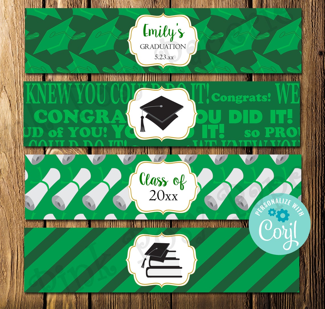 Editable Graduation Water Bottle Labels Green Graduation | Etsy
