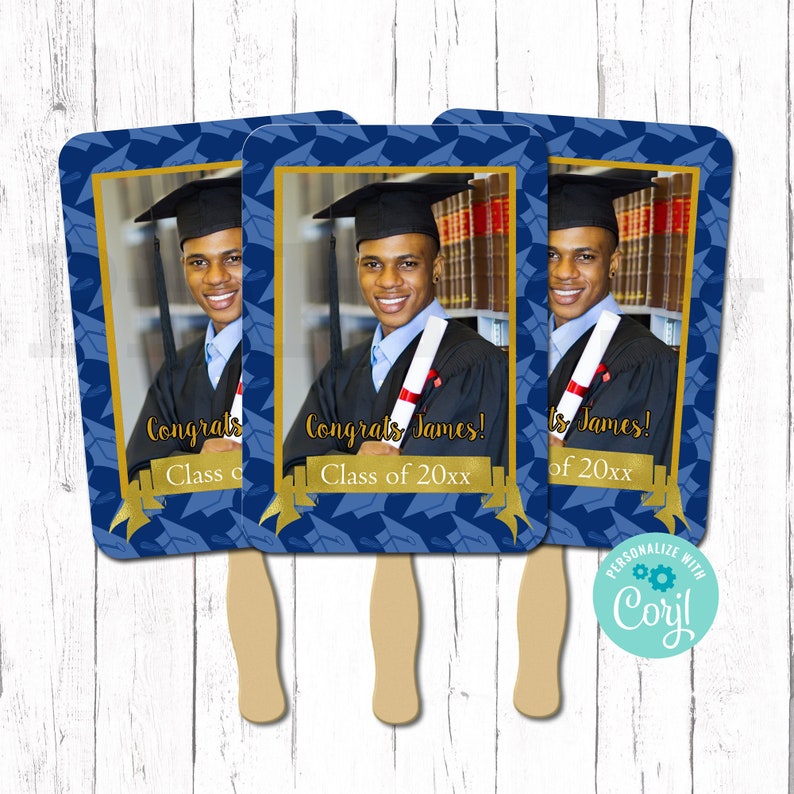 Graduation Hand Fans Navy Blue Graduation Fans Class of - Etsy