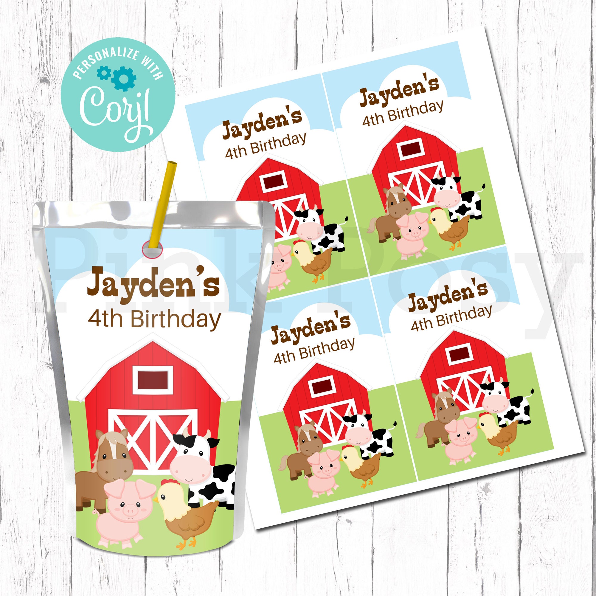 Editable Birthday Juice Pouch Labels Farm Juice Labels Boy - Etsy