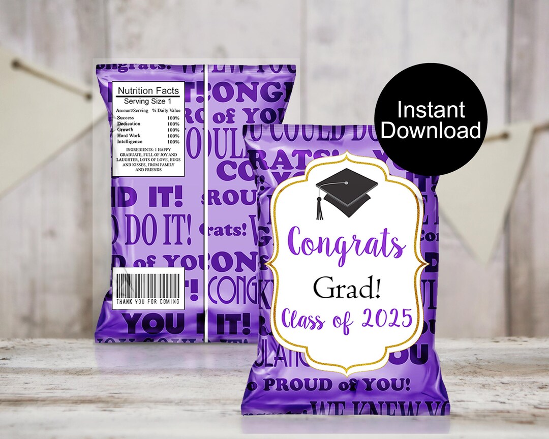 Graduation Chip Bag, Purple Theme, Class of 2025 Chip Bags, Graduation ...