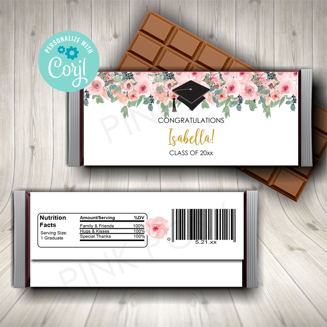 Editable Graduation Candy Bar Wrappers, Graduation Favors, Candy Label ...