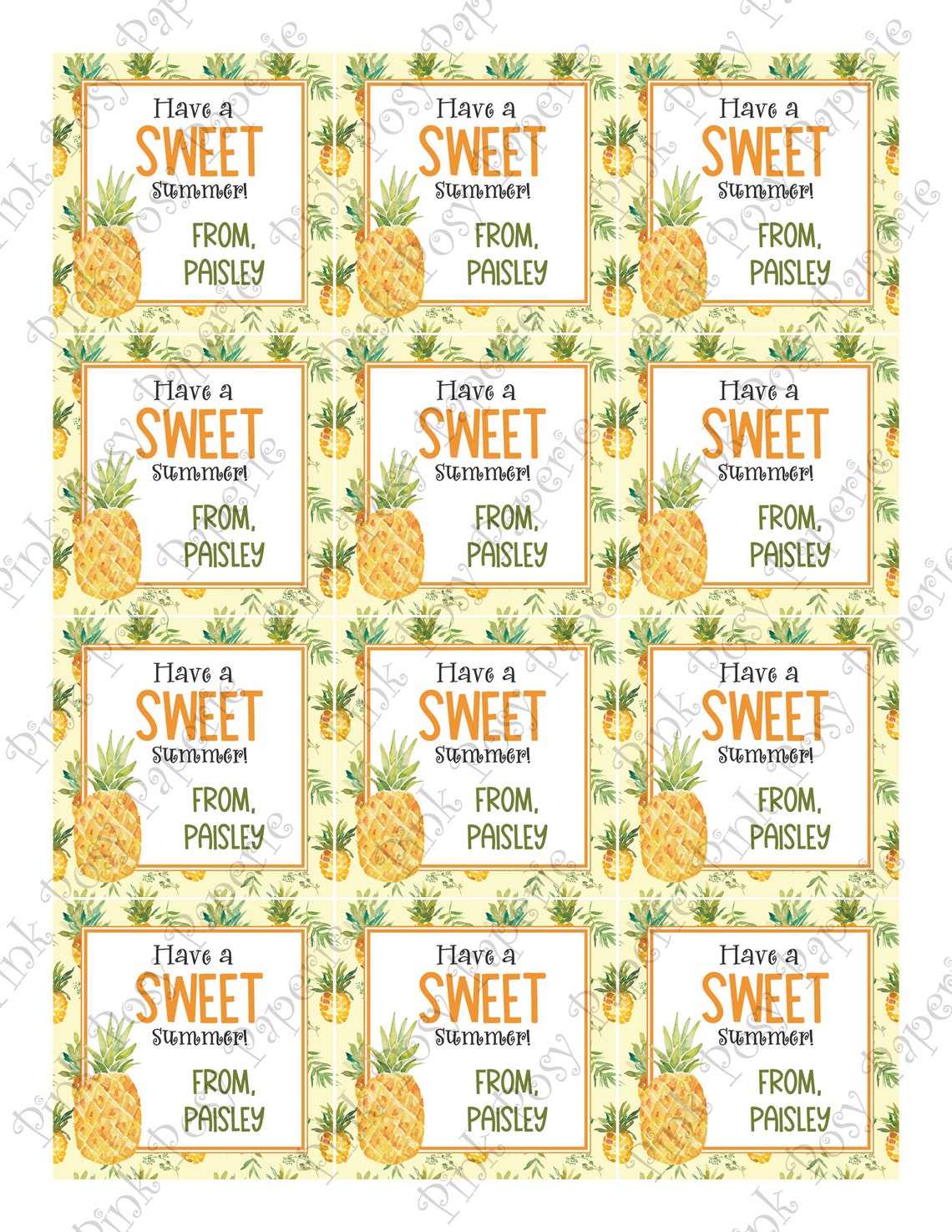 Editable Pineapple Tags End of School Year Tags Fruit Gift - Etsy