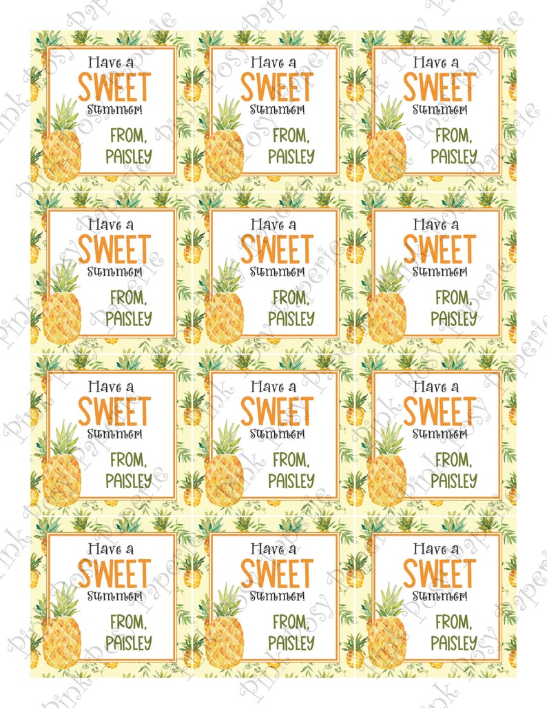 Editable Pineapple Tags End of School Year Tags Fruit Gift - Etsy