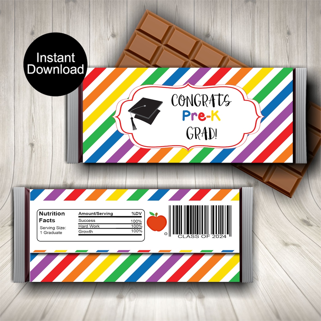 Pre K Graduation Candy Bar Wrapper, Chocolate Wrappers, Class of 2024 ...