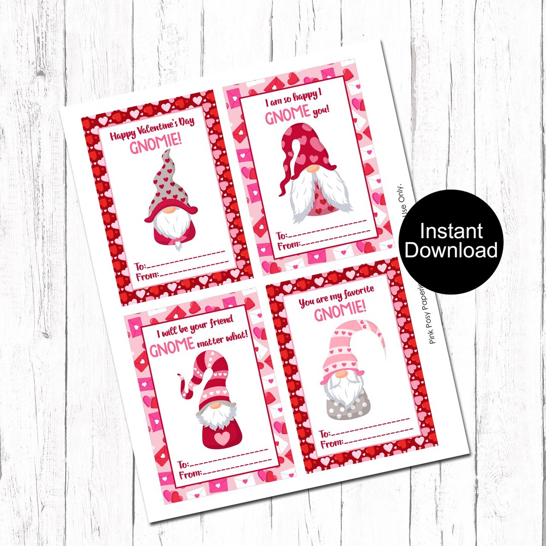 Gnome Valentine Card, Printable Valentine Cards for Kids, Classroom ...