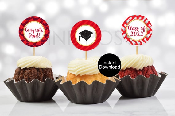 Red Graduation Cupcake Toppers Red Graduation Decor Class of | Etsy