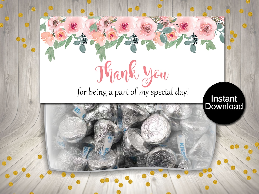 Thank You Bag Toppers, Pink Floral Treat Bag Favors, Baptism Bag ...