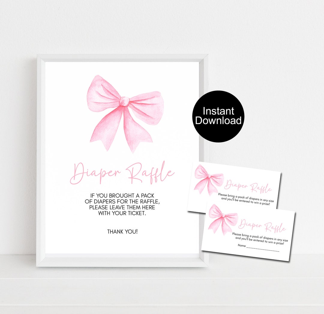 Pink Bow Diaper Raffle Tickets, Printable Baby Shower Game, Ballet ...