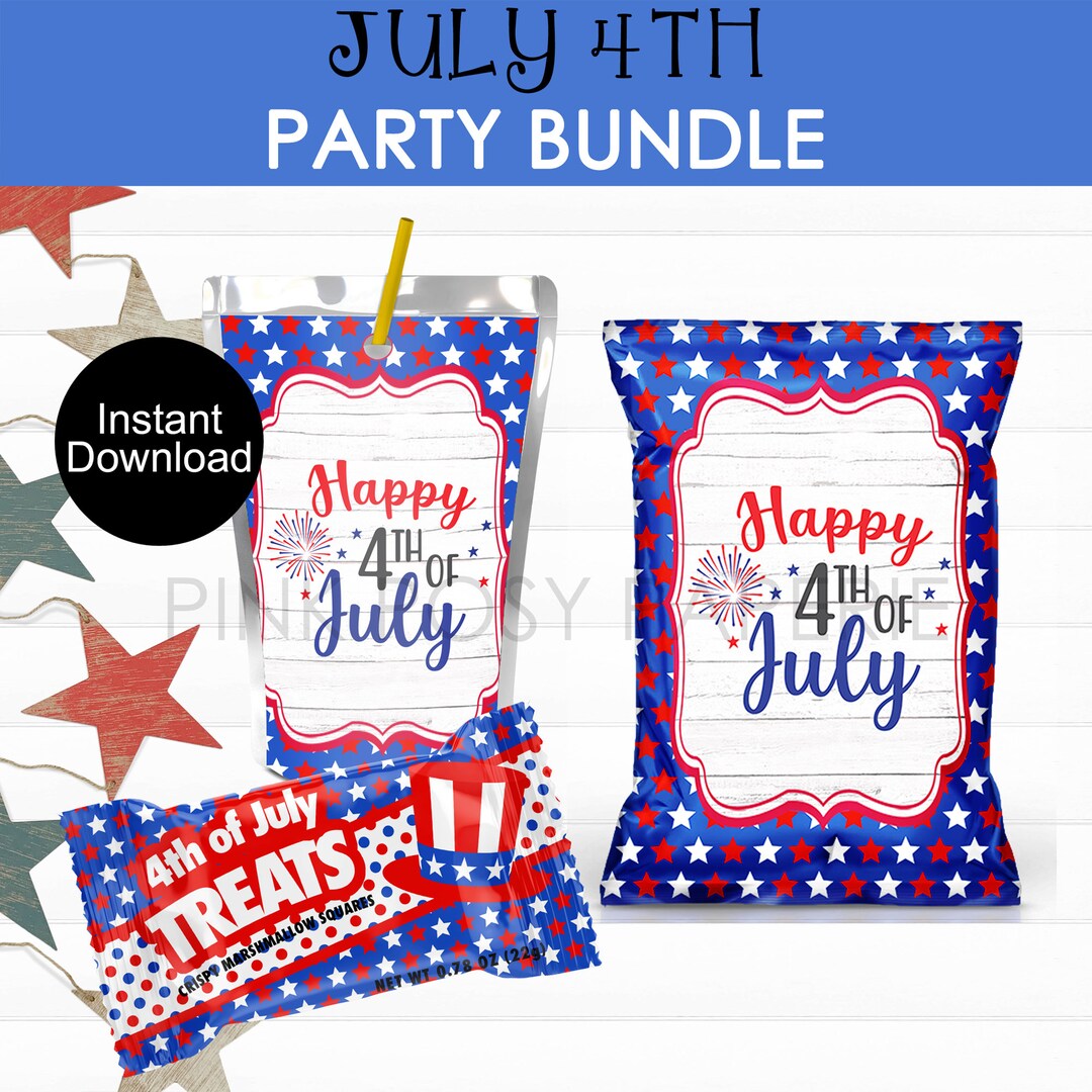 July 4th Party Bundle, Independence Day Chip Bags, Printable Digital ...