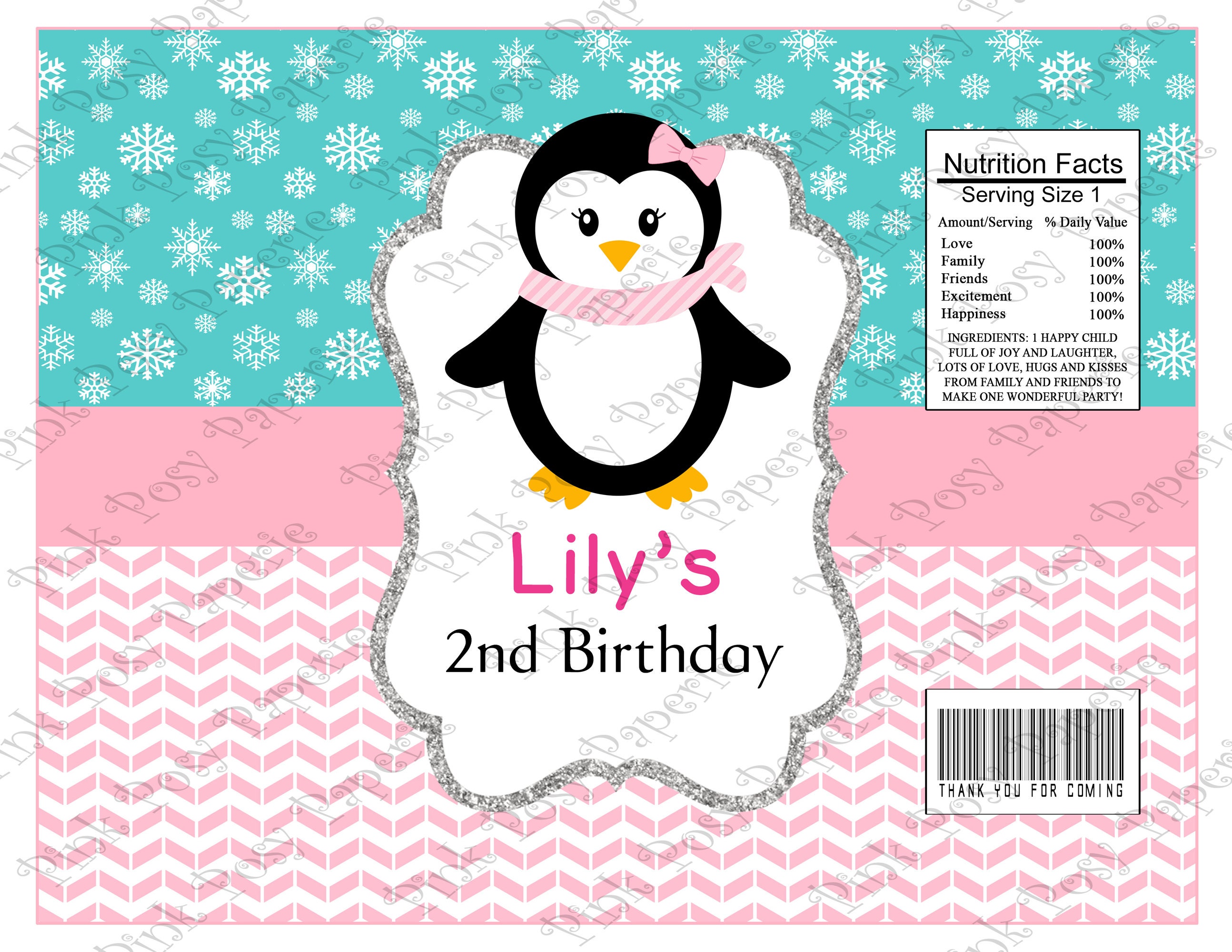 Editable Penguin Chip Bag Birthday Chip Bag Girl Penguin - Etsy