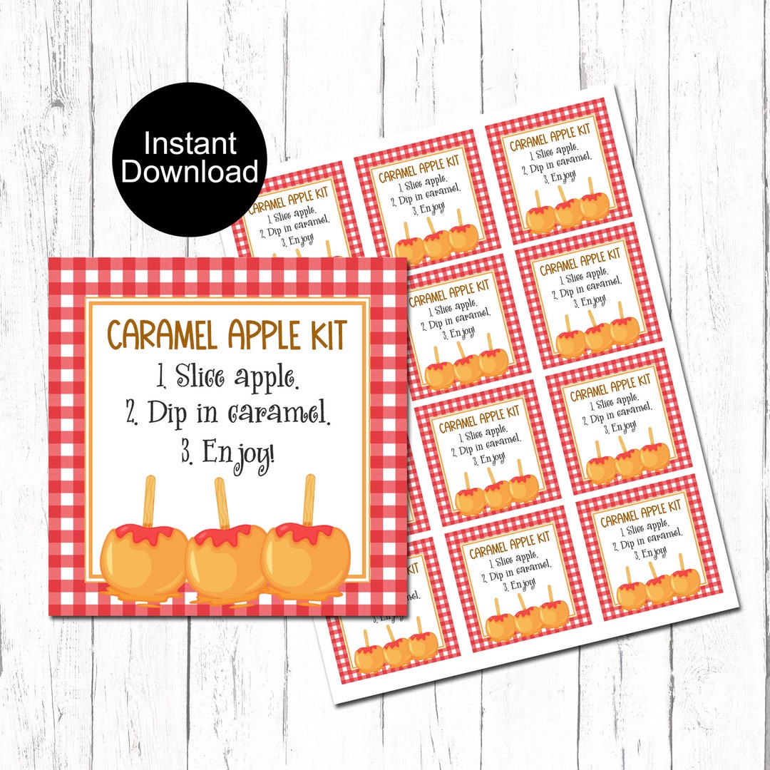 Caramel Apple Kit Tags, Caramel Apple Gift Tags, Instant Download ...
