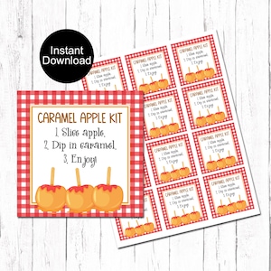 Caramel Apple Kit Tags, Caramel Apple Gift Tags, Instant Download ...