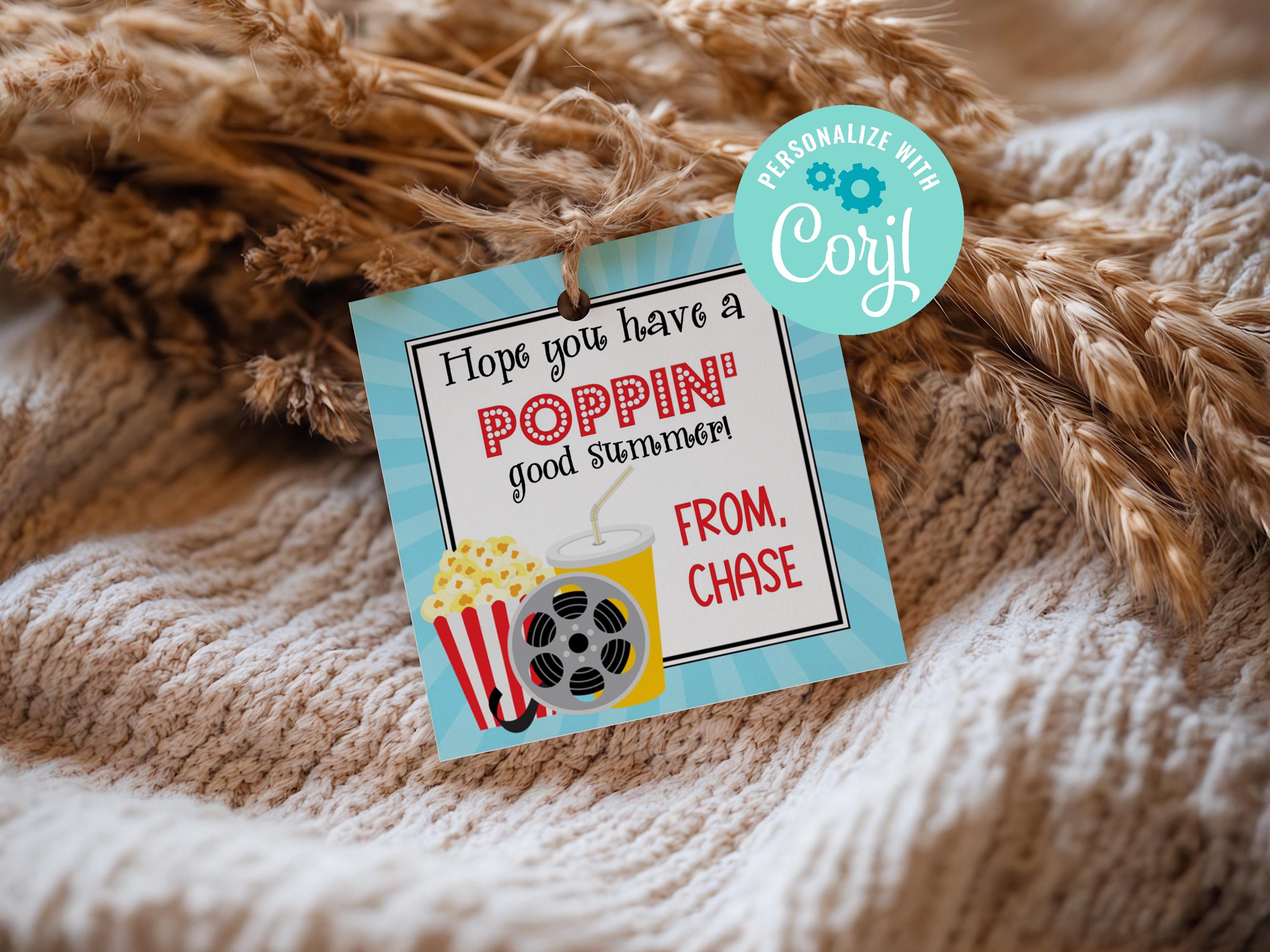 End of School Year Tags, Editable Popcorn Tags, Classmate Gift Tag ...