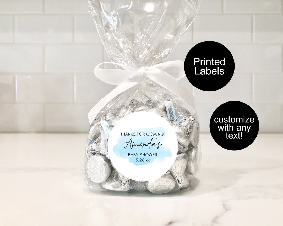 Blue Watercolor Stickers, Baby Shower Labels, Custom Text Labels ...