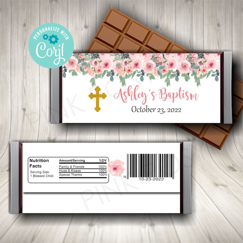 Editable Baptism Candy Bar Wrapper Girl Christening Candy | Etsy