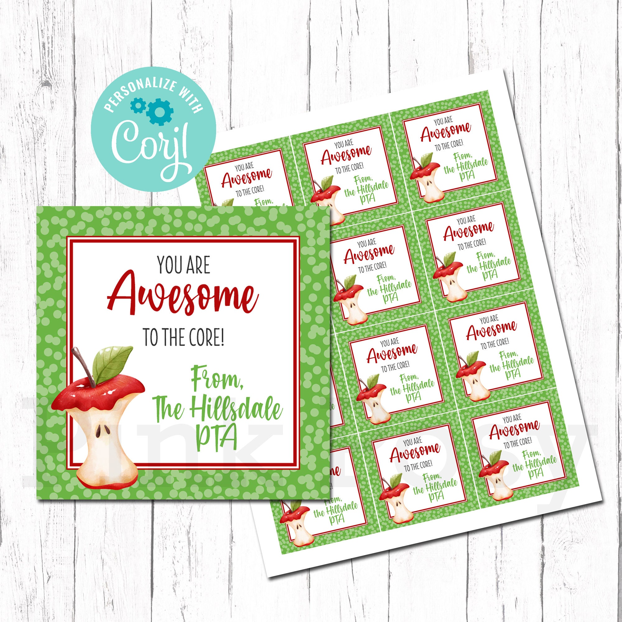 Editable Awesome to the Core Tags, Apple Gift Tags, Personalized Tags ...