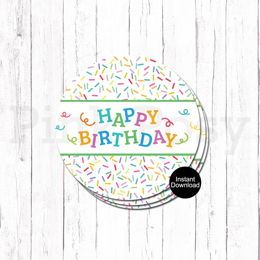 Printable Birthday Cookie Tags, Happy Birthday Gift Tags, 2" Round ...