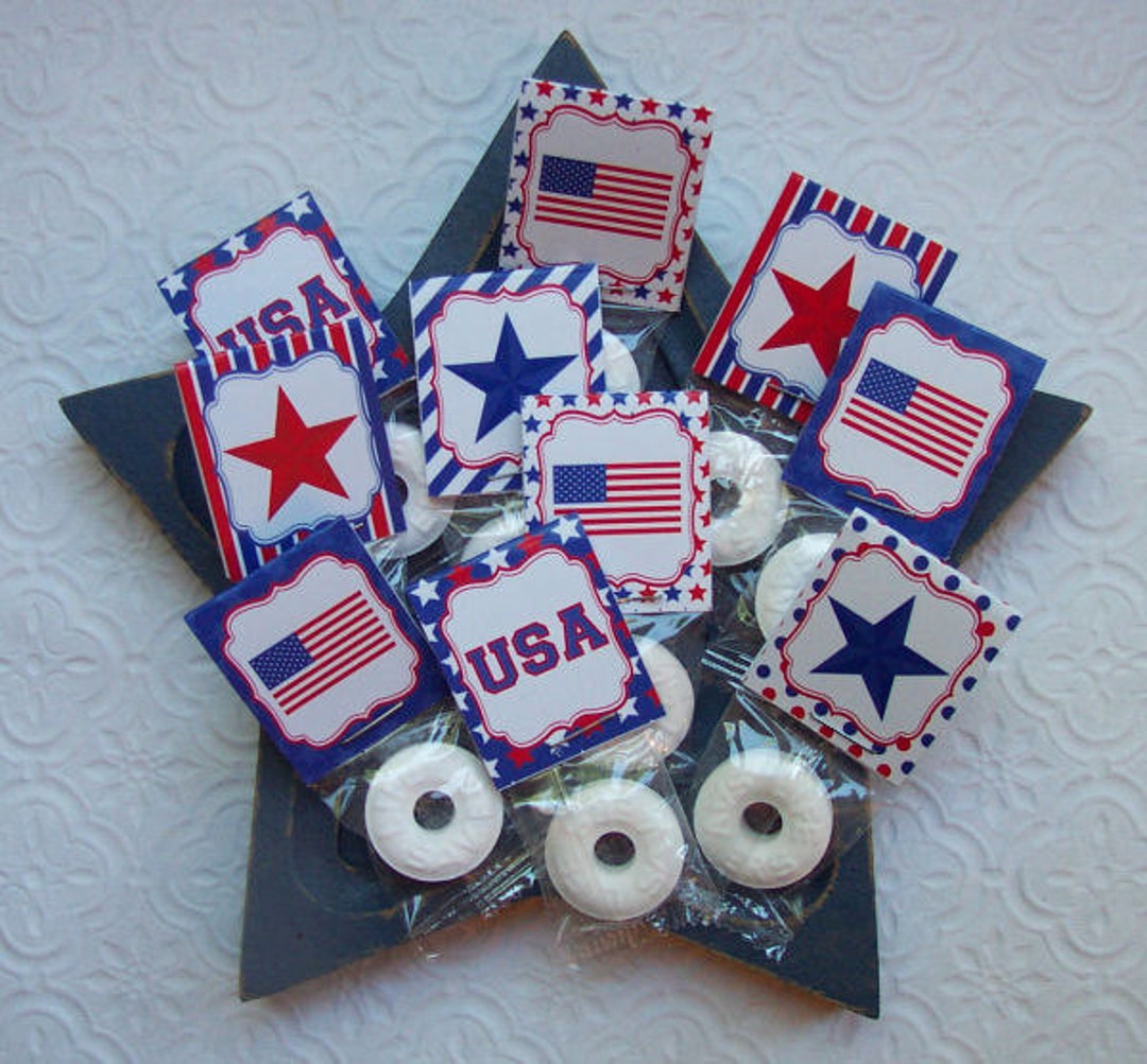 July 4th Mint Favors, July 4th Mint Toppers, Independence Day Party Favors, Skinny Bag Toppers ...
