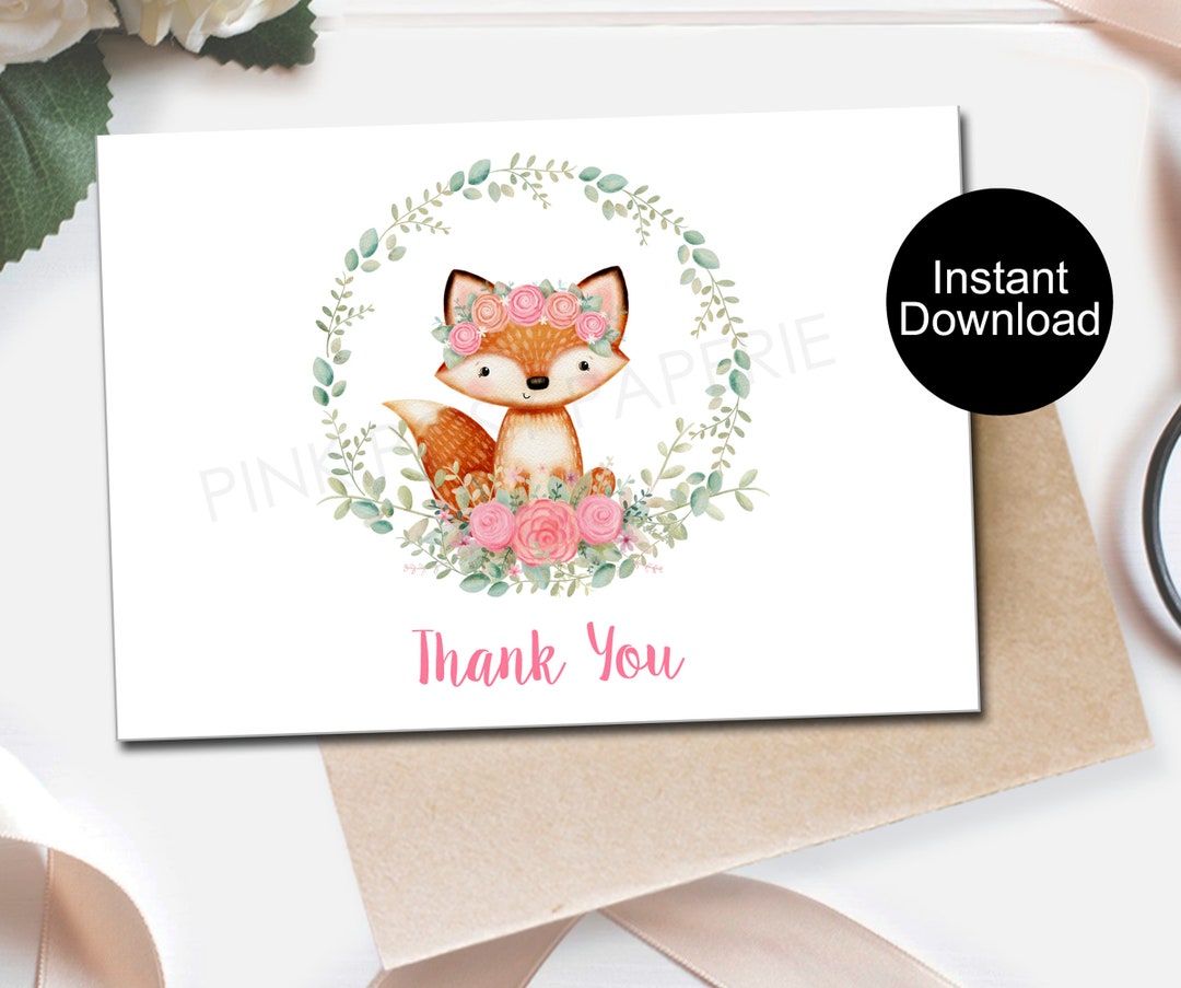 Fox Thank You Note Cards, Woodland Thank You Cards, Instant Download ...