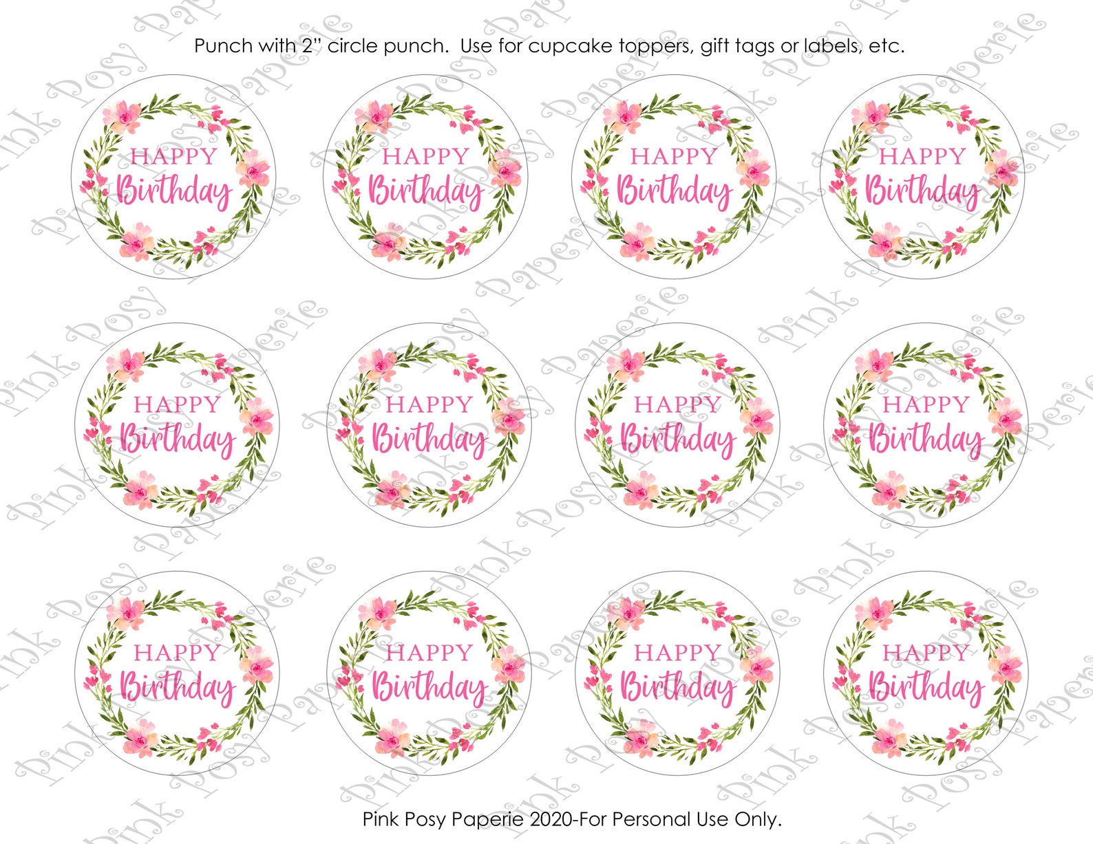 Birthday Cupcake Toppers. Hot Pink Floral Cupcake Toppers | Etsy
