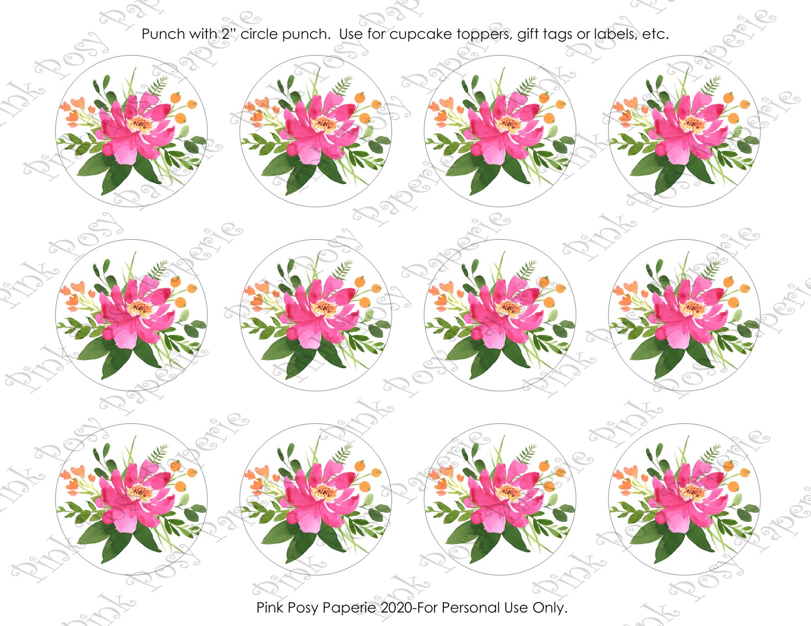 Birthday Cupcake Toppers. Hot Pink Floral Cupcake Toppers | Etsy