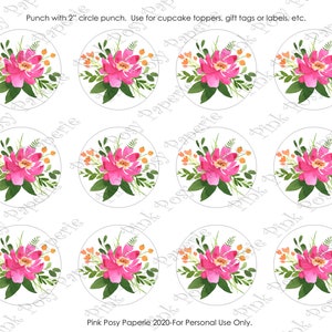 Birthday Cupcake Toppers. Hot Pink Floral Cupcake Toppers, Birthday ...