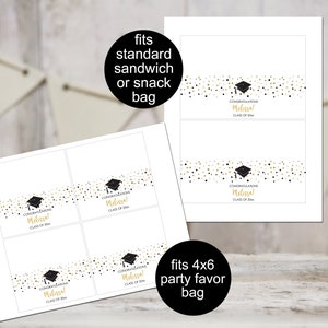 Graduation Bag Toppers, Editable Black Gold Dot Treat Bag Favors, Class ...