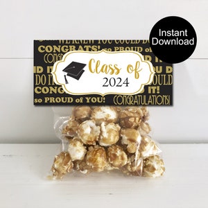 Graduation Treat Bag Toppers, Black Gold Chocolate Treat Bag Favors ...