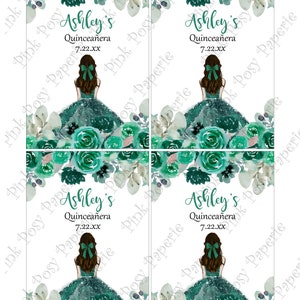 Green Quinceanera Wine Bottle Labels, Quinceanera Wine Template ...