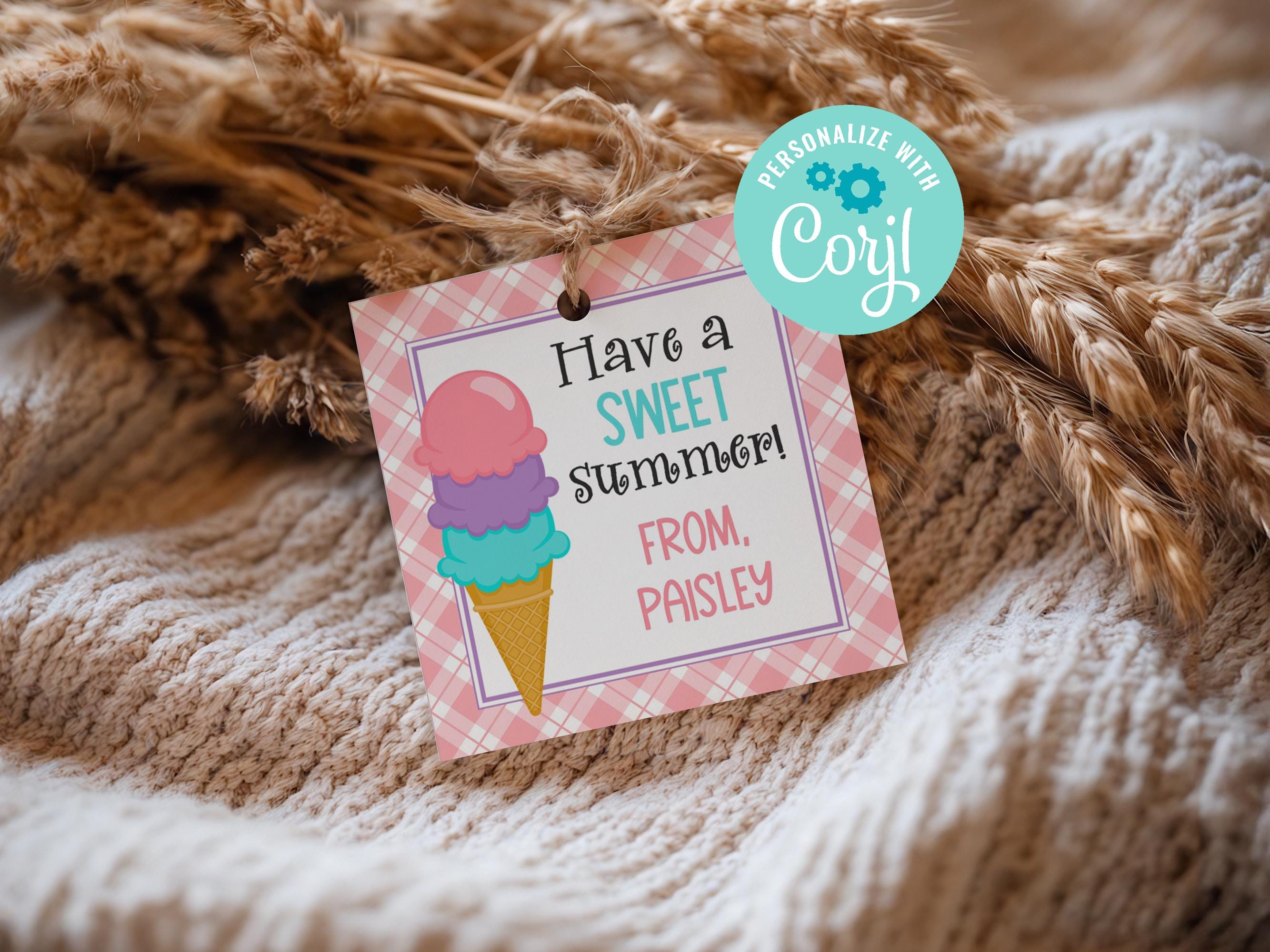 Editable Ice Cream Tags, End of School Year Tags, Classmate Gift Tags ...