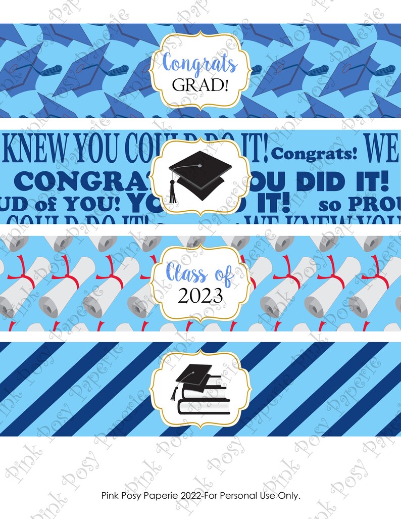 Graduation Water Bottle Labels Light Blue Graduation Party - Etsy