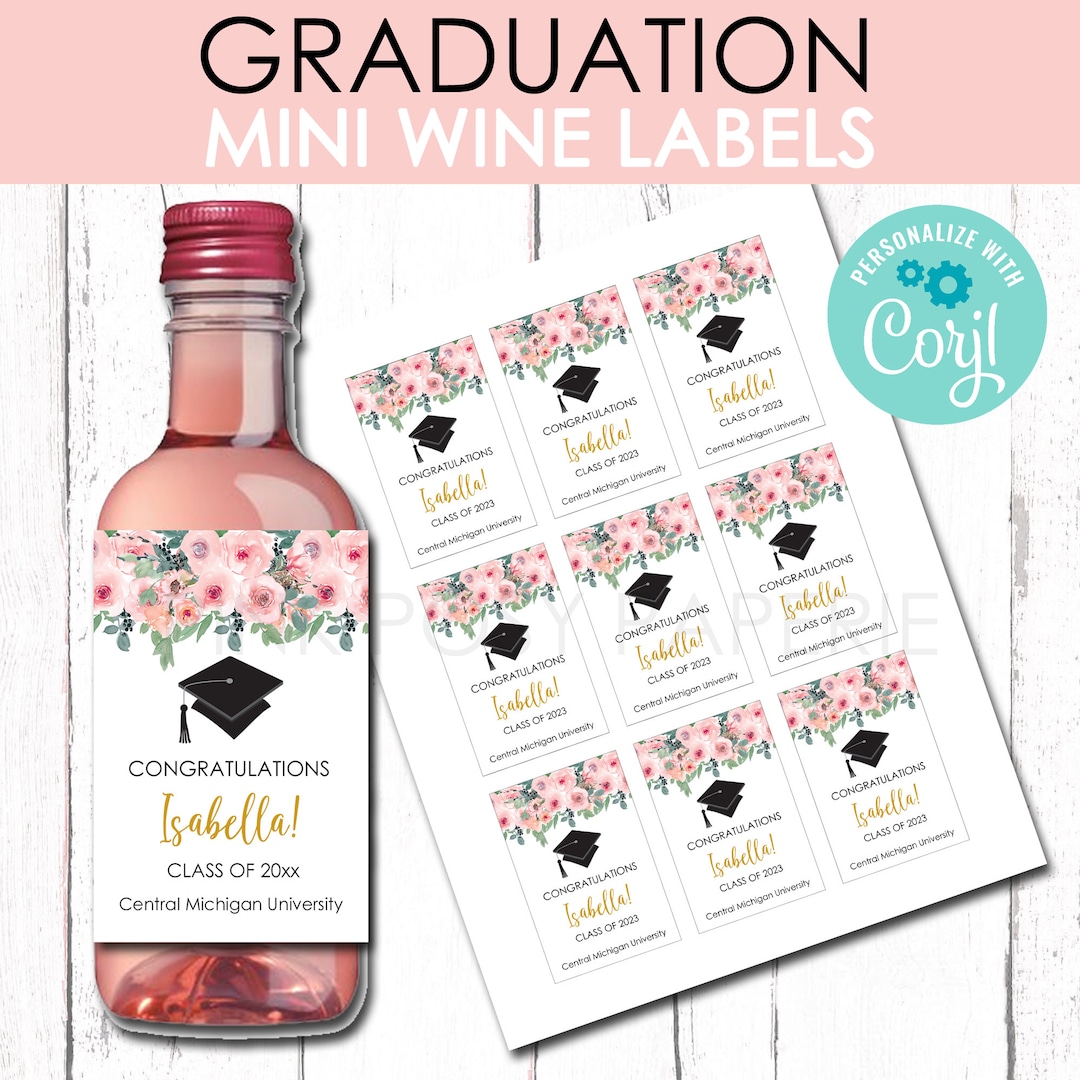 Graduation Mini Wine Labels Graduation Wine Template - Etsy