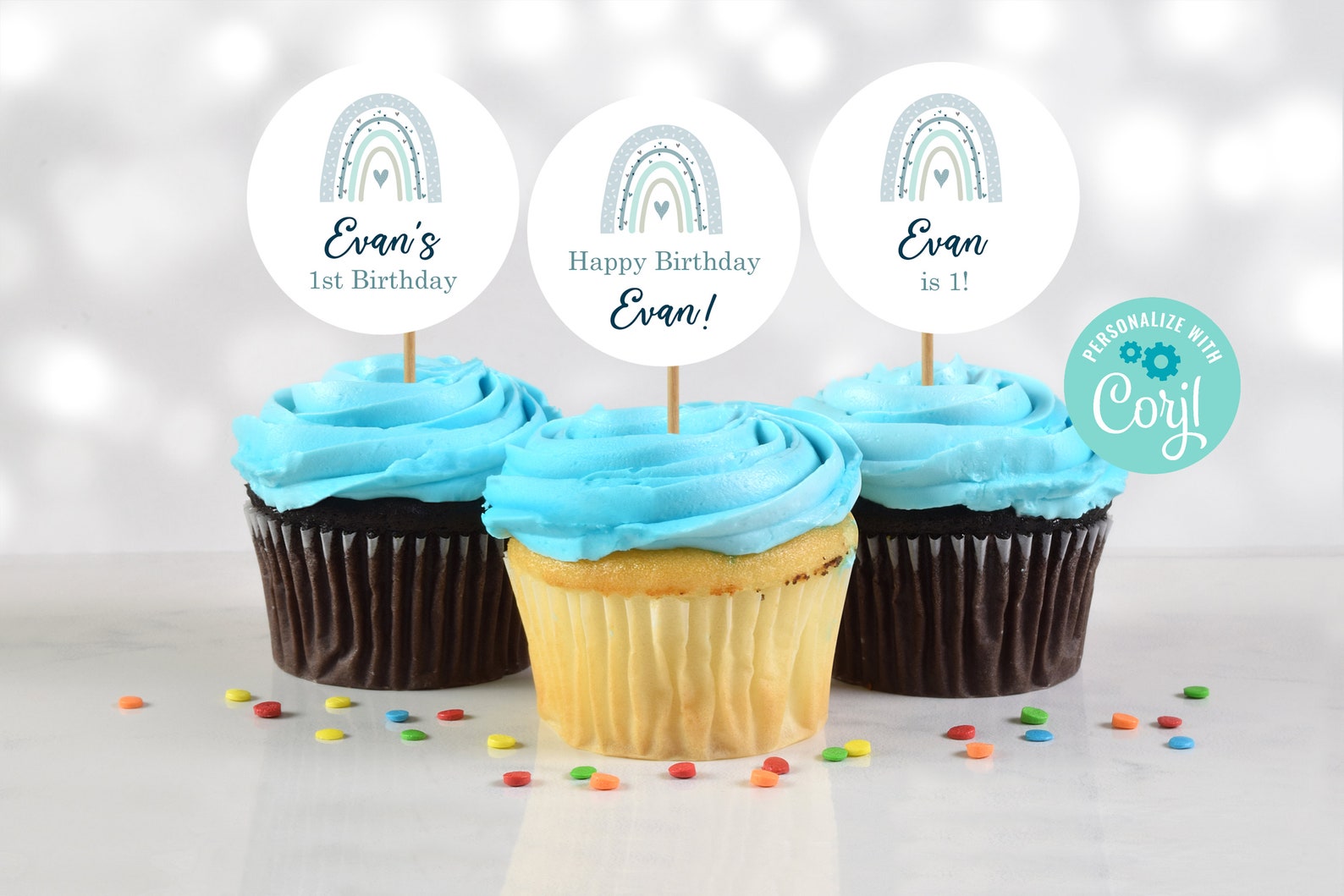 Birthday Cupcake Toppers Editable Rainbow Cupcake Toppers | Etsy