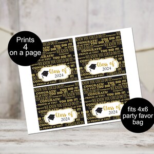 Graduation Treat Bag Toppers, Black Gold Chocolate Treat Bag Favors ...