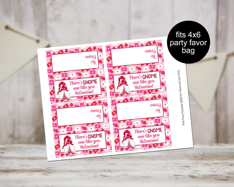 Valentine Treat Bag Toppers, Gnome Treat Bag Favors, Gnome Bag Toppers ...