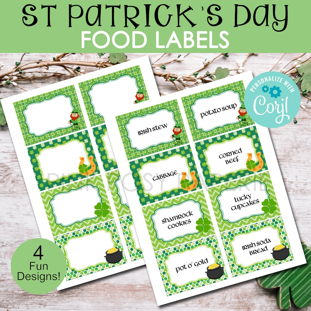 St Patrick's Day Food Labels, Printable Buffet Labels, St Patrick's Day ...