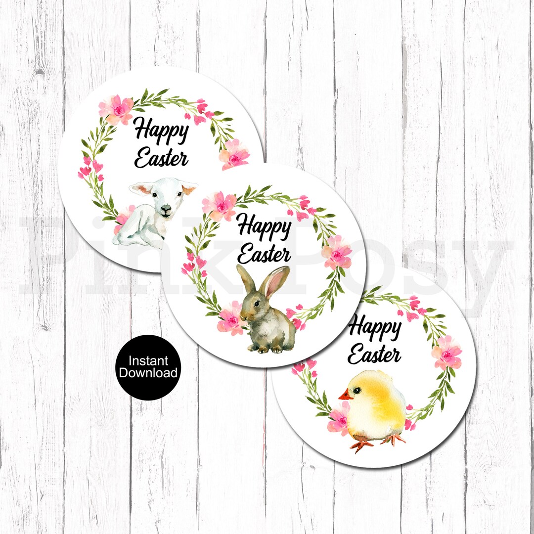 Printable Easter Cookie Tags, Easter Bunny Gift Tags, 2" Round Favor ...