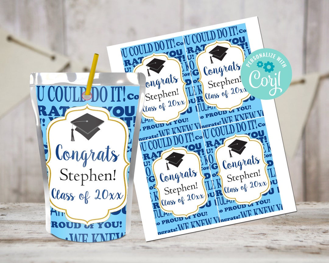 Light Blue Graduation Juice Pouch Labels, Class of 2025, Graduation ...
