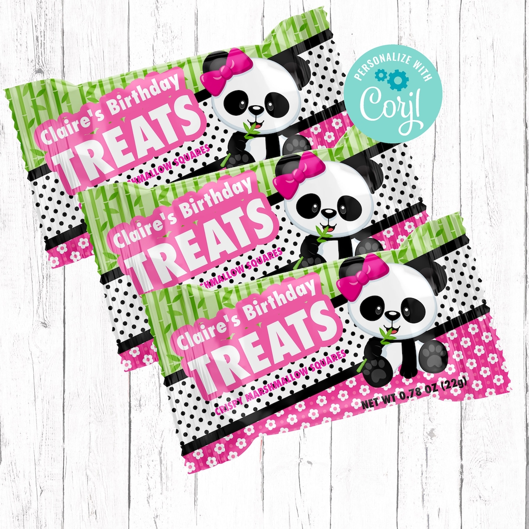 Panda Rice Cereal Treats, Editable Party Favors, Panda Girl Birthday ...
