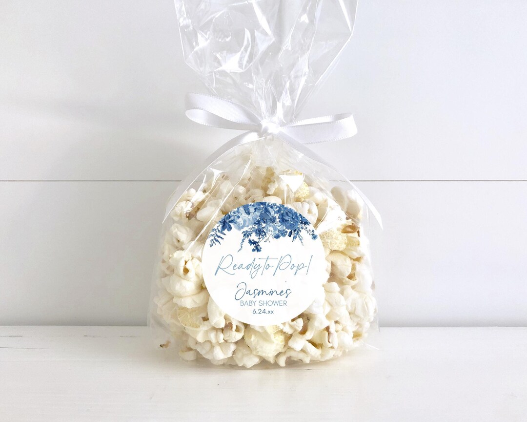 Ready to Pop Labels, Blue Toile Floral, Baby Shower Labels, Girl Baby ...