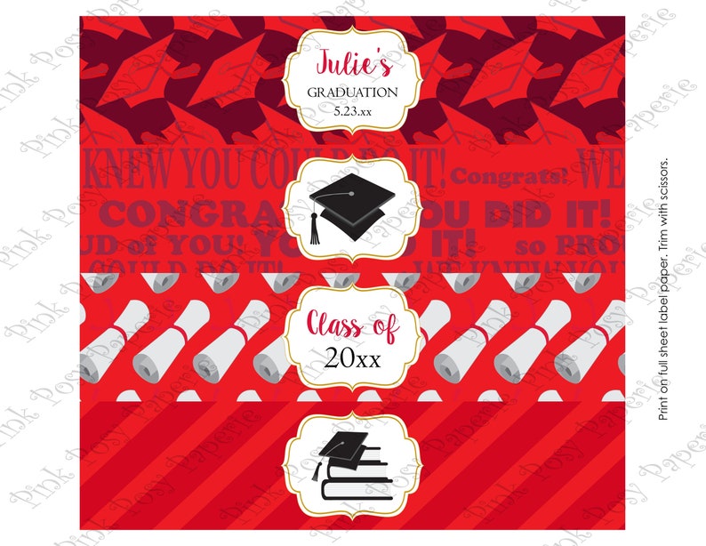 Editable Graduation Water Bottle Labels Red Graduation Party - Etsy